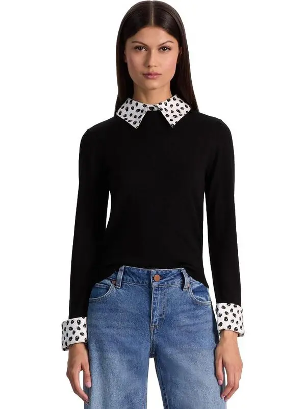 Alice + Olivia Porla Staceface Collared Sweater - Black