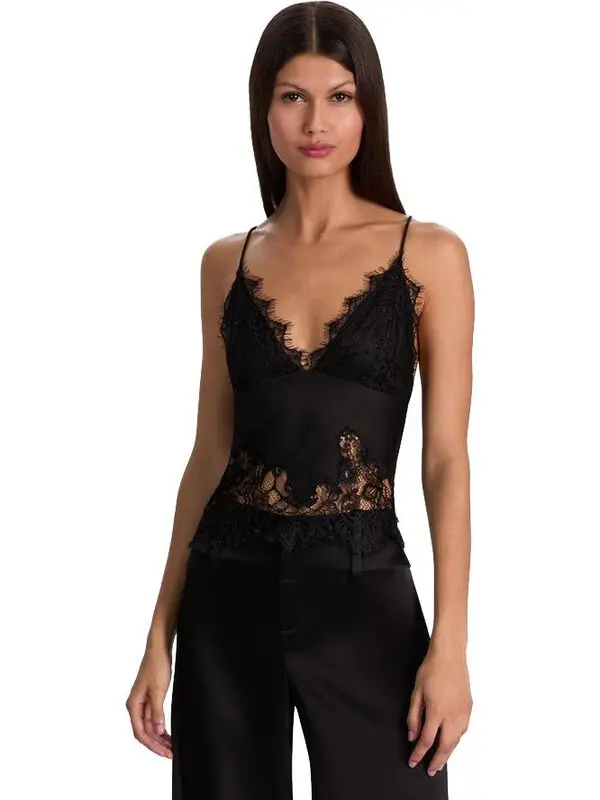 Alice + Olivia Claudia Lace Slip Top - Black