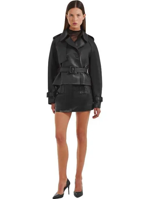 Rudsak Cropped Leather Trench Coat - Black