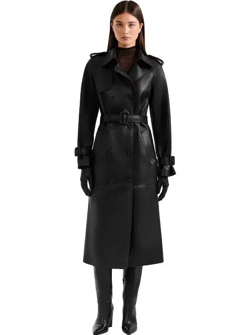 Rudsak Cassie L-b Leather Trench Coat - Black