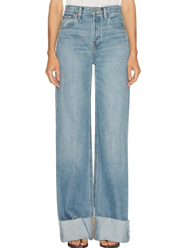 RE/DONE High Rise Wide Leg Cuff Jeans - Vintage Biker Blue