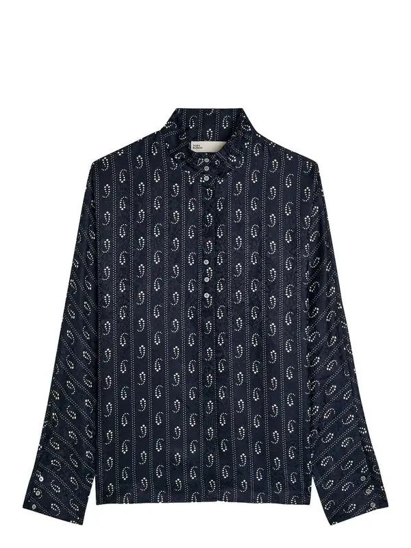 Tory Burch Patterned Jacquard Satin Shirt - Navy