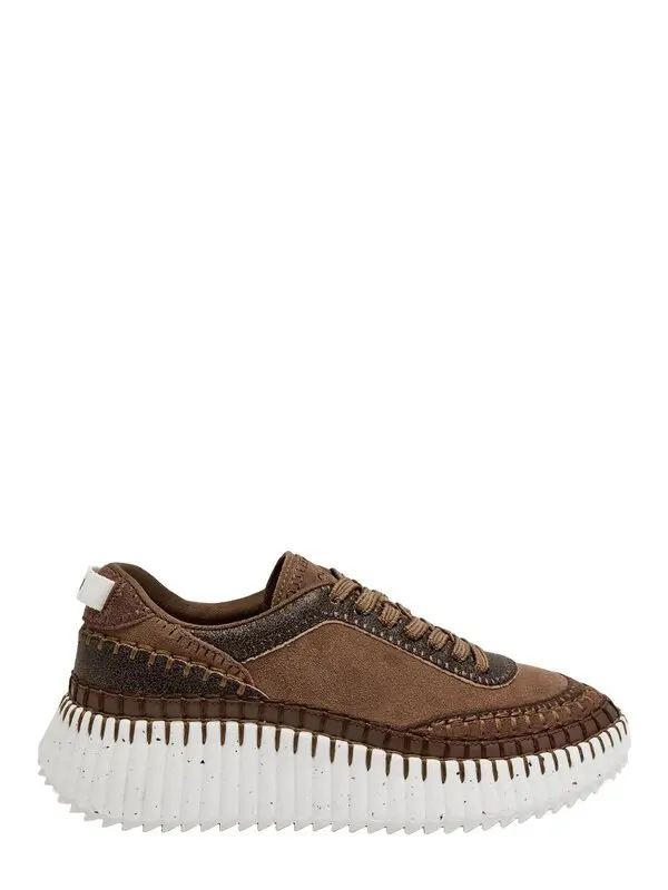 Chloé Nama Panelled Suede Sneakers - Brown