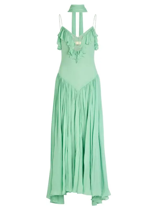 DE LA VALI Harmattan Ruffled Georgette Maxi Dress - Teal