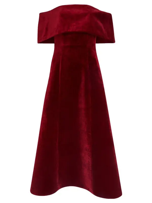 EMILIA WICKSTEAD Carita Off-the-shoulder Velvet Midi Dress - Burgundy