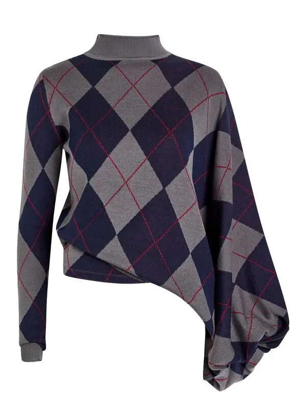 A.W.A.K.E. Mode Argyle Merino Wool Jumper - Navy