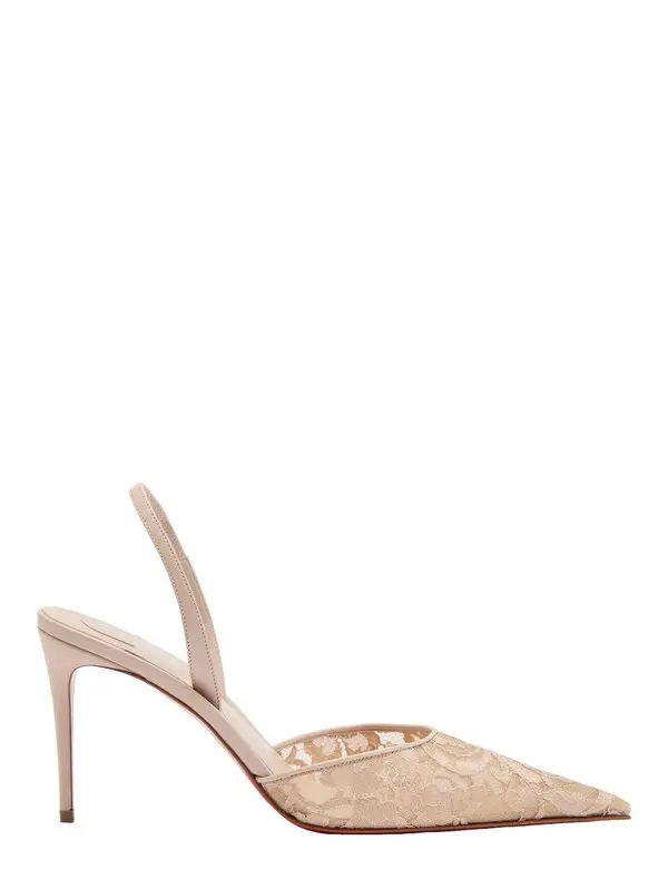 CHRISTIAN LOUBOUTIN Kate Max O Sling Lace 85 Leather Pumps - Nude