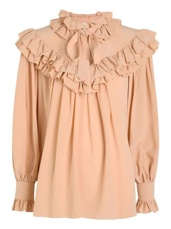 Chloé Ruffled Silk-chiffon Blouse - Beige