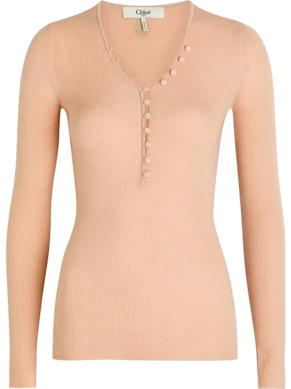 Chloé Ribbed-knit Wool Top - Light Pink