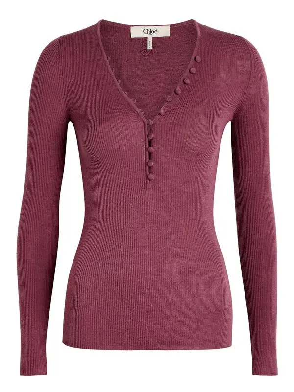 Chloé Ribbed-knit Wool Top - Pink