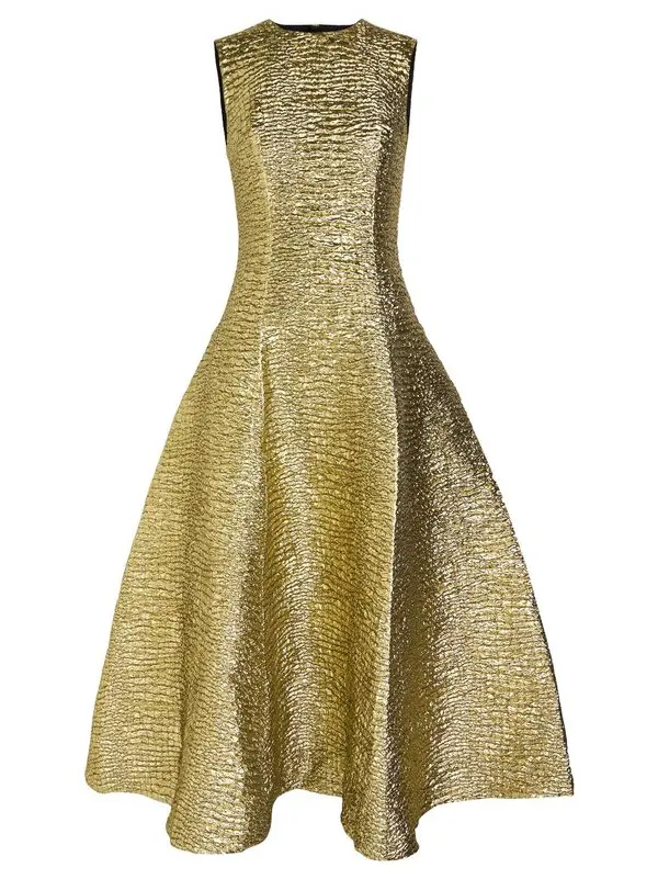 EMILIA WICKSTEAD Mara Metallic Seersucker Lamé Midi Dress - Gold