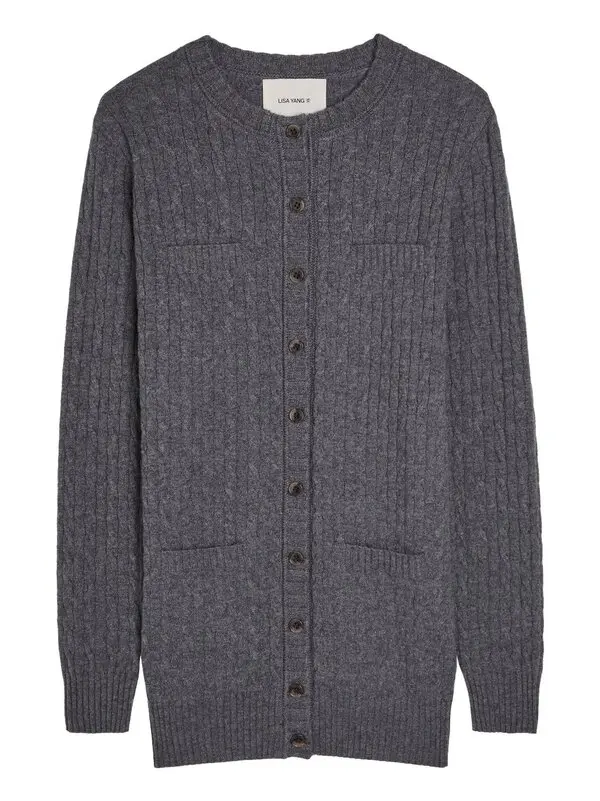 LISA YANG Linda Cable-knit Cashmere Cardigan - Grey