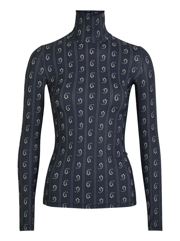 Tory Burch Printed Stretch-polyamide Top - Navy