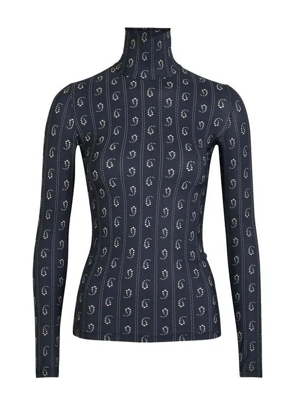 Tory Burch Printed Stretch-polyamide Top - Navy