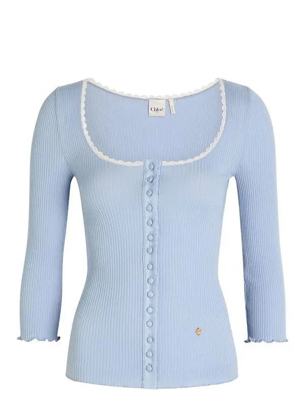 Chloé Ribbed-knit Cotton Cardigan - Light Blue