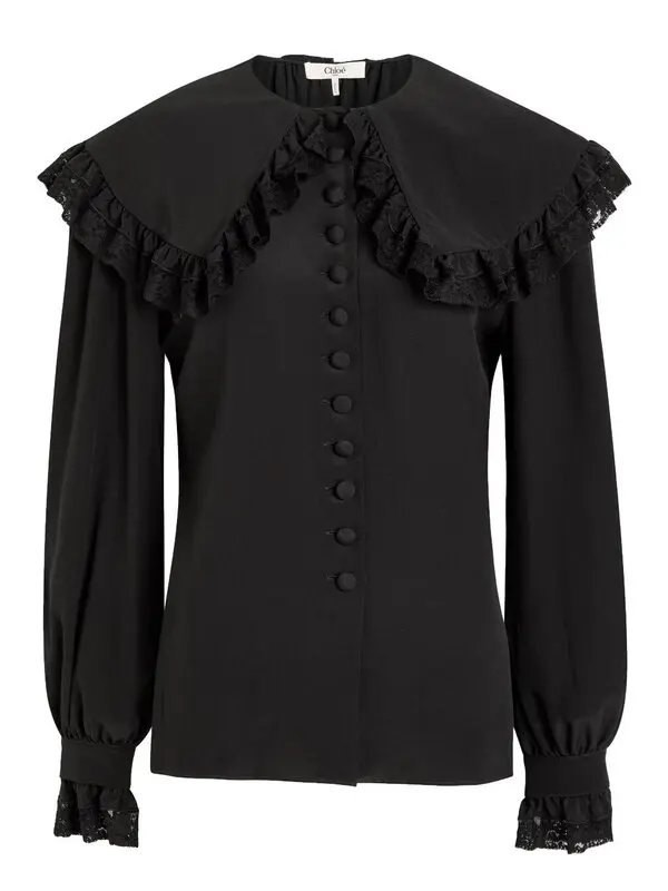 Chloé Lace-embellished Silk-georgette Blouse - Black
