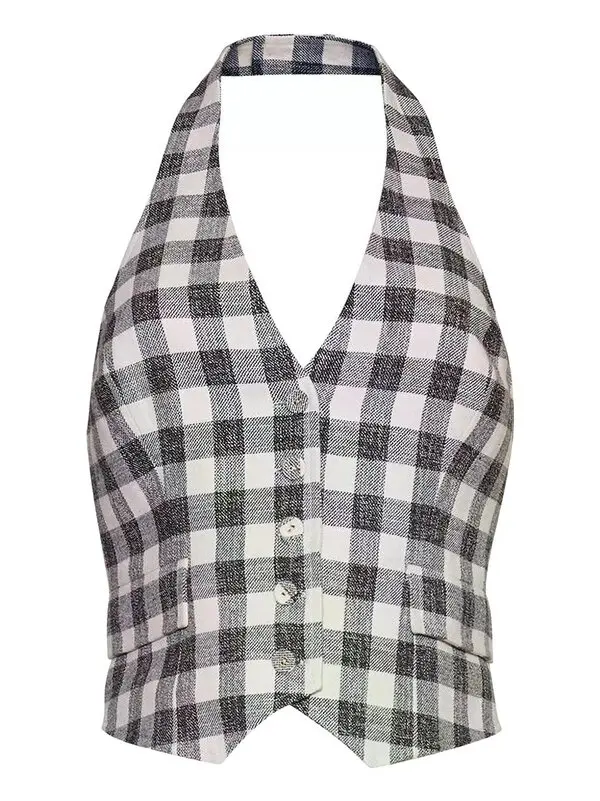 Cara Cara Gingham Halterneck Waistcoat - White