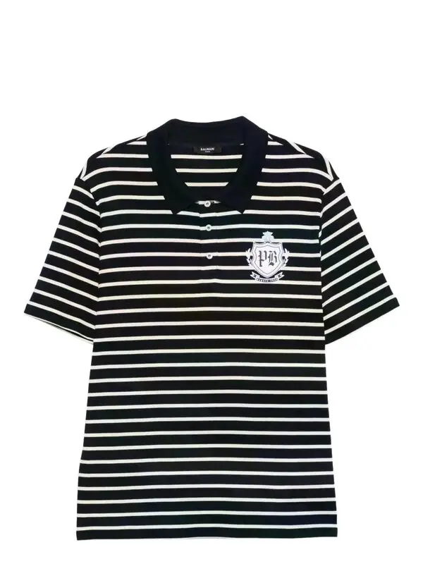 Balmain Striped-pattern Short-sleeve Polo Shirt - Black