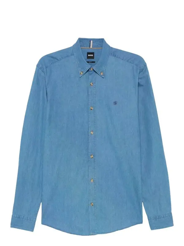 BOSS Logo-detail Cotton Shirt - Blue
