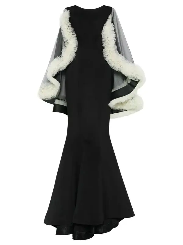 AAVVA Ruffle-trimmed Cape Gown - Black