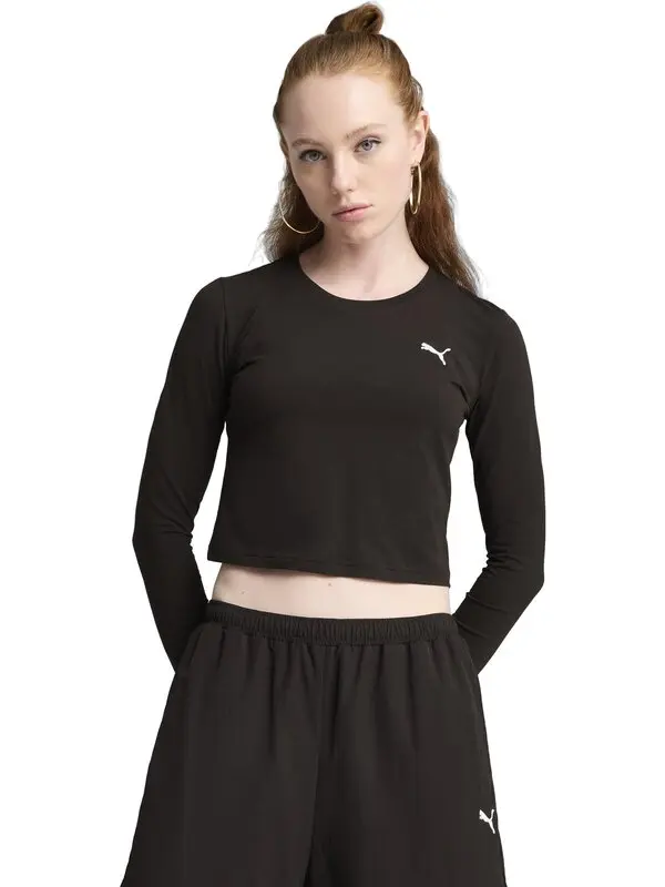 PUMA Wardrobe Essentials Cropped Long Sleeve T-shirt - Black