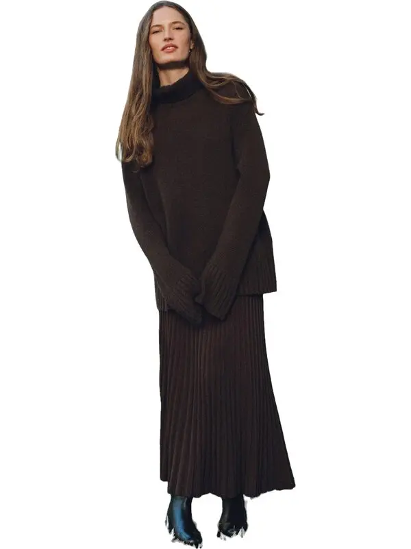 Jenni Kayne Cashmere Jet Turtleneck Top - Jet Linen,chocolate