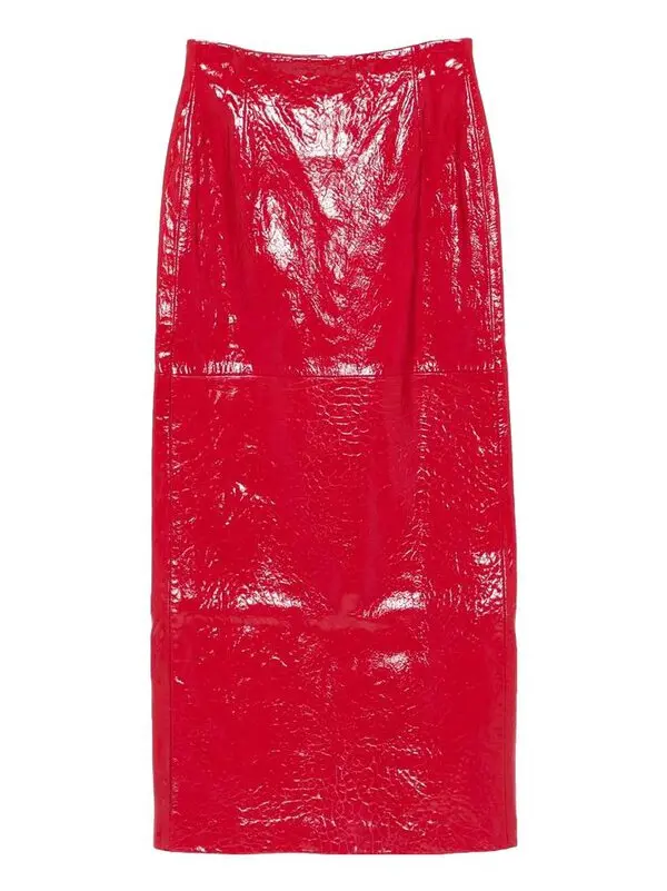 CASSELL Embossed Leather Panel Skirt - Red