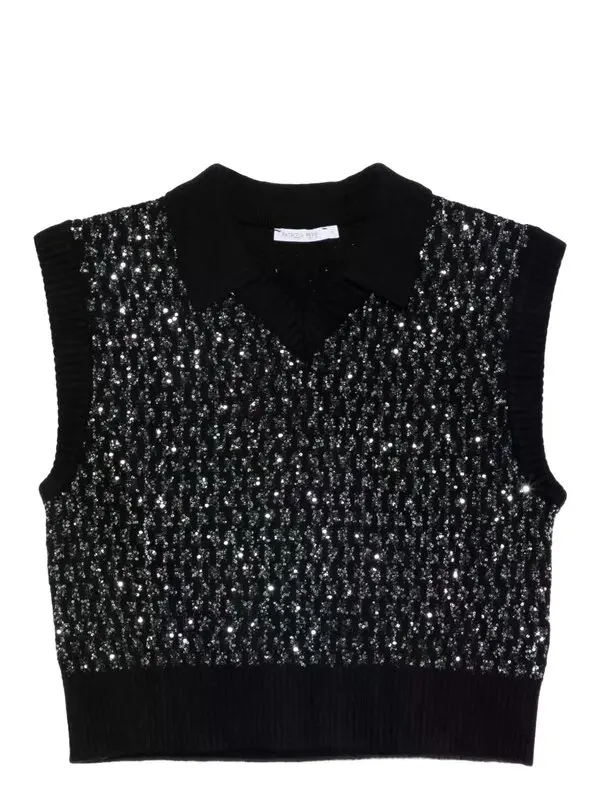 Patrizia Pepe Sequinned Knitted Top - Black