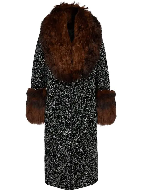 JACQUES WEI Embellished Shearling-trimmed Coat - Black