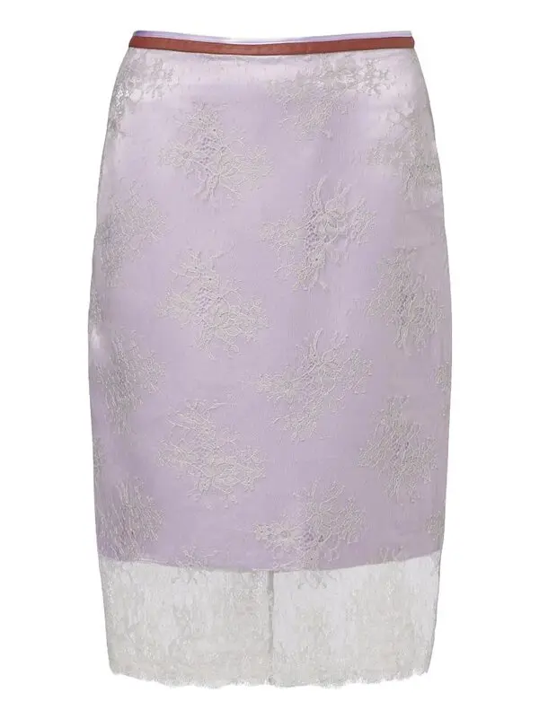 JACQUES WEI Embroidered Leather-trimmed Lace Midi Skirt - Purple