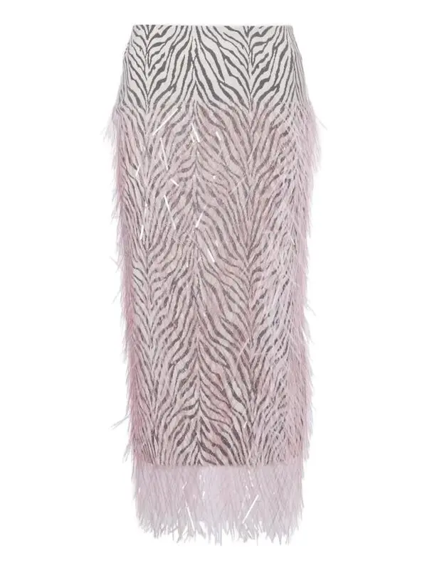 JACQUES WEI Fringed Zebra-print Midi Skirt - Pink