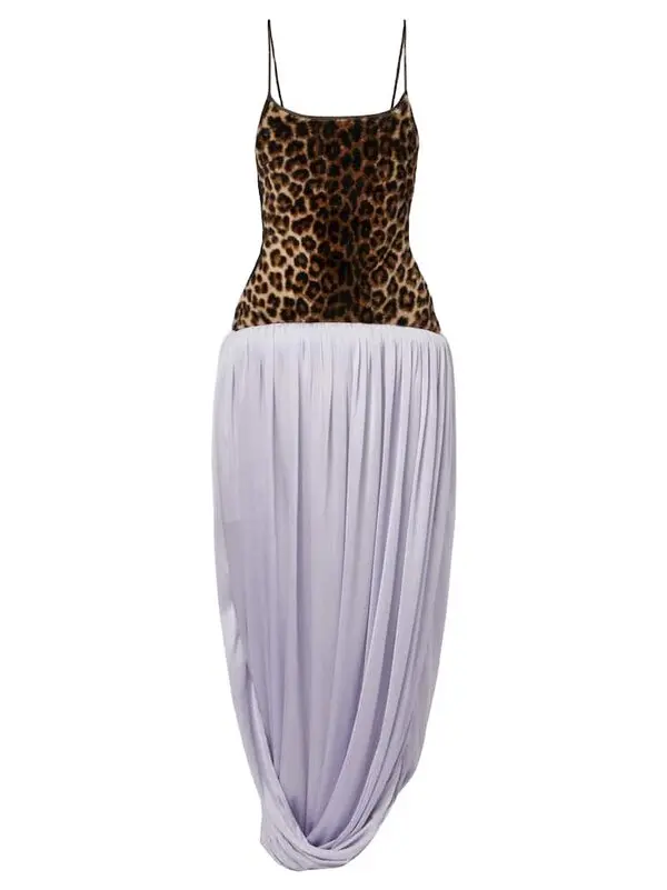 JACQUES WEI Leopard-print Draped Maxi Dress - Purple