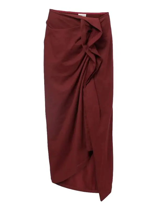 Dries Van Noten Ruffled Cotton Midi Skirt - Burgundy