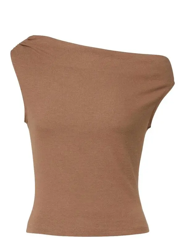 LESET Lauren Asymmetric Jersey Top - Brown
