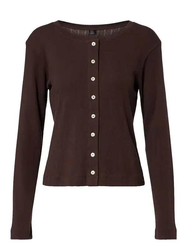 LESET Pointelle Cotton Cardigan - Brown