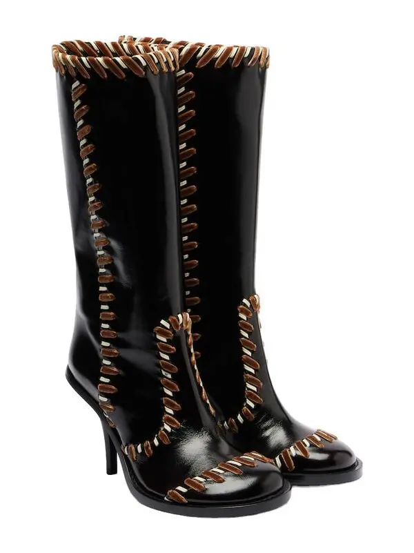 Dries Van Noten 90 Embellished Leather Boots - Brown