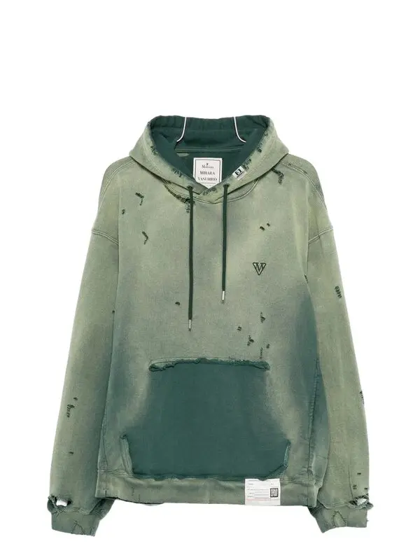 Mihara Yasuhiro Distressed Cotton Hoodie - Green