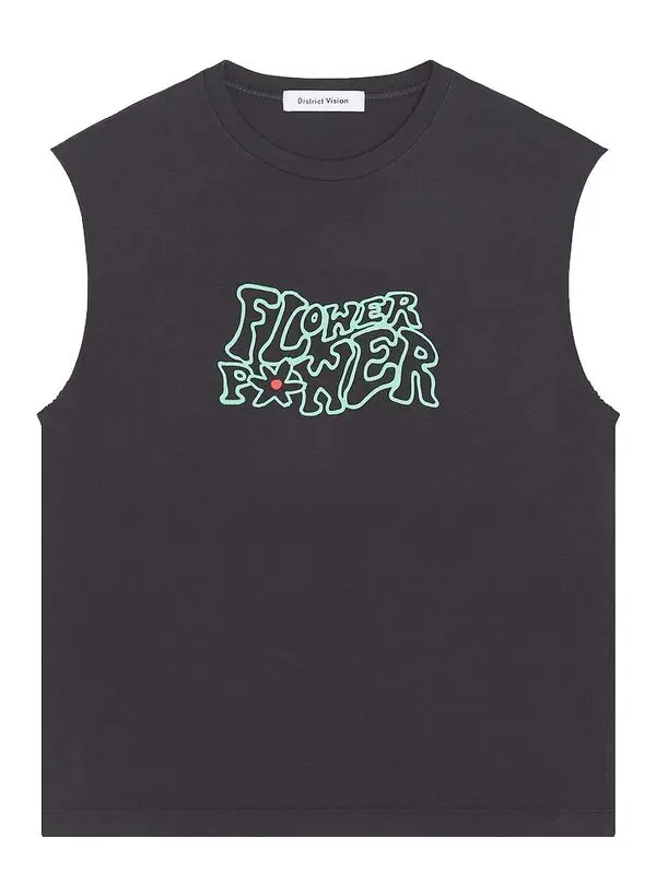 DISTRICT VISION California Cotton Cut-off Tee - Flower Power Black