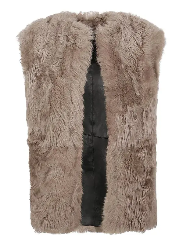 ENES Sleeveless Fur Coat - Black