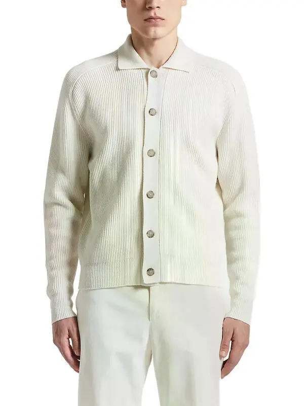 Peserico Ribbed Polo-neck Cardigan - White