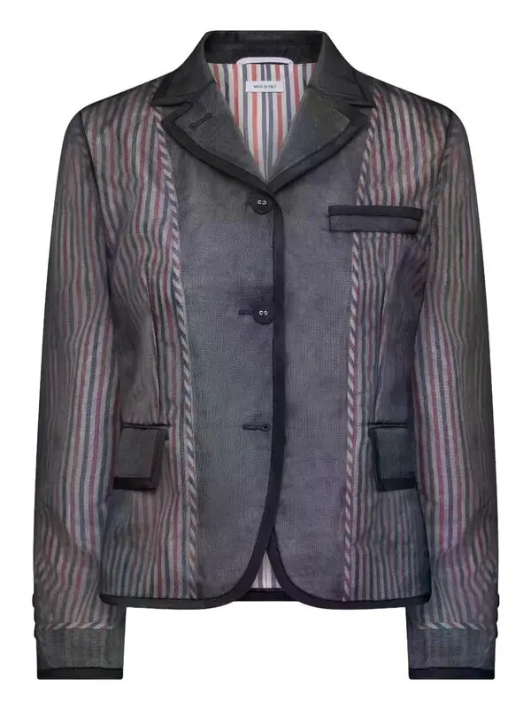 Thom Browne Striped Organza Blazer - Black