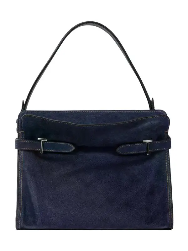 LE TANNEUR Large Emie Denim-effect Suede-leather Shoulder Bag - Blue