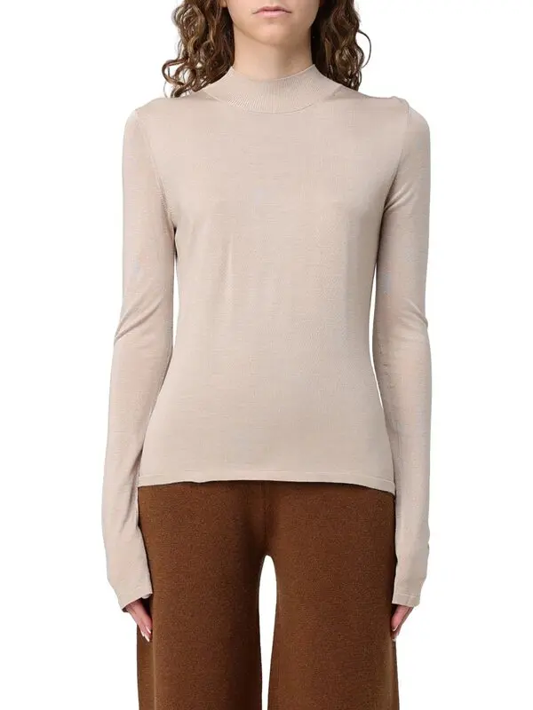 Max Mara Ribbed Mock Neck Long Sleeve Top - Beige