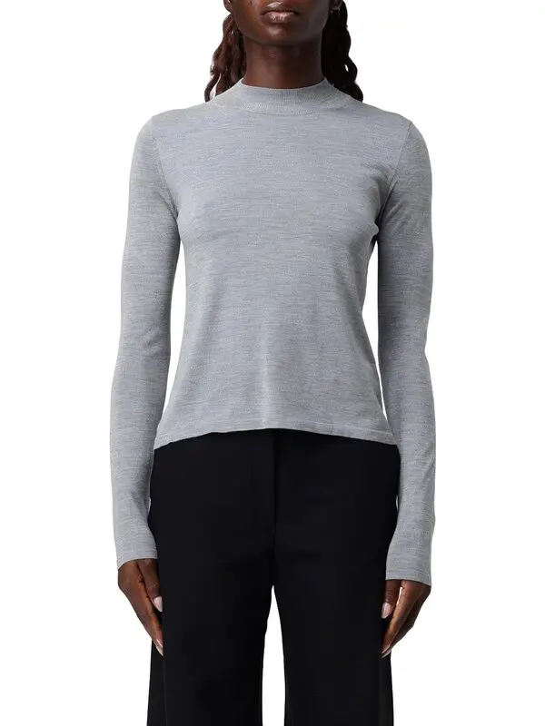 Max Mara Ribbed Mock Neck Long Sleeve Top - Grey