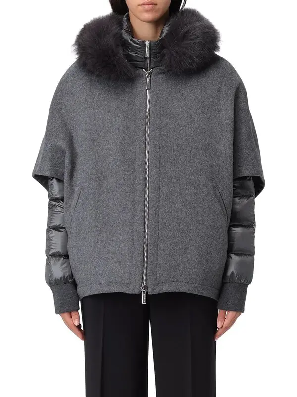 MOORER Hooded Cape With Padded Sleeves - Grey
