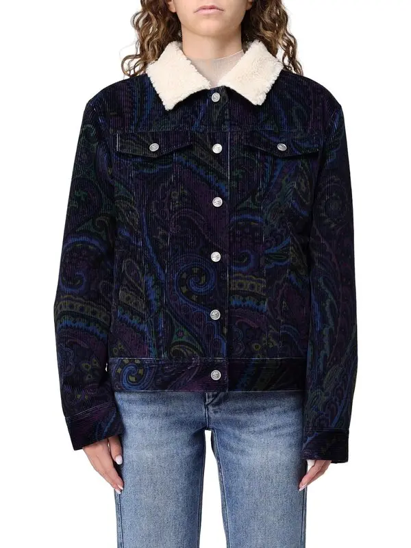 Etro Paisley Print Corduroy Jacket With Shearling Collar - Multicolor
