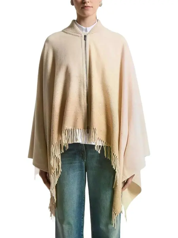 Peserico Zip-front Fringed Cape - Neutrals