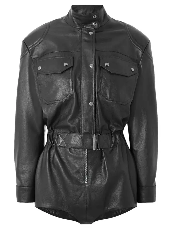 Magda Butrym Belted Leather Playsuit - Black