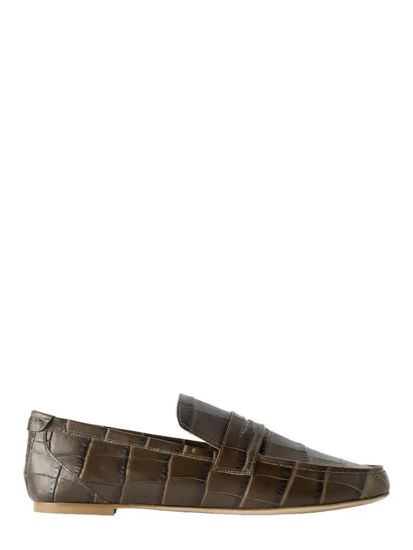JAMIE HALLER Penny Croc-effect Leather Loafers - Brown