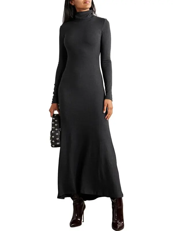 Staud Vanya Modal-blend Jersey Turtleneck Maxi Dress - Dark Gray